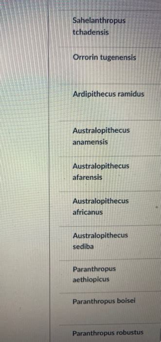Solved Sahelanthropus Tchadensis Orrorin Tugenensis