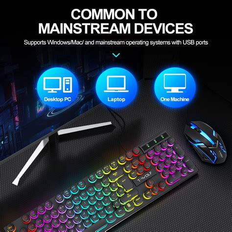 T Wolf Tf270 Colorful Light Effect Retro Gaming Wired Keyboard And Mouse Set Set