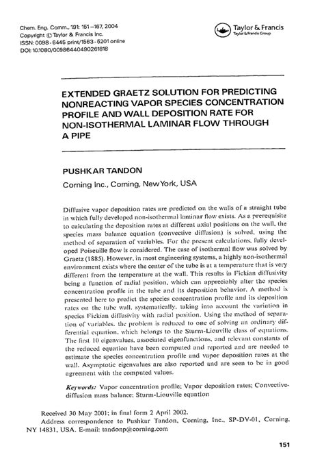 Pdf Extended Graetz Solution For Predicting Nonreacting Vapor Species Concentration Profile