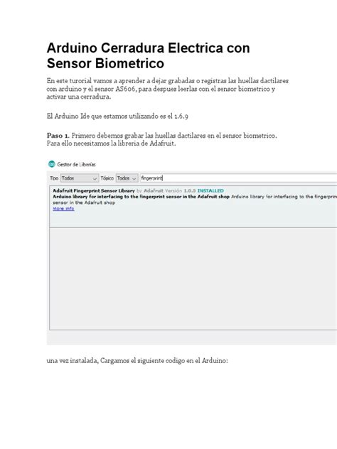 Arduino Cerradura Electrica Con Sensor Biometrico Pdf Informática Y Tecnología De La Información