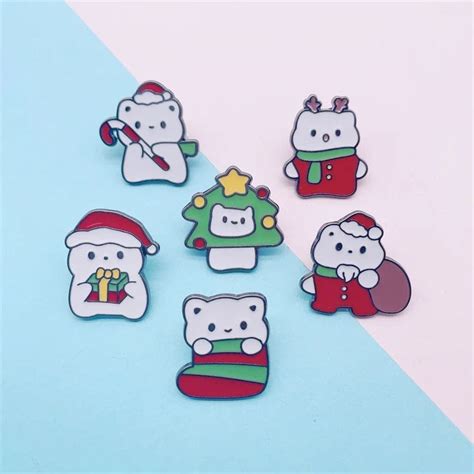 Cutie Cat ‘set Of 6 Christmas Themed Enamel Pin Distinct Pins