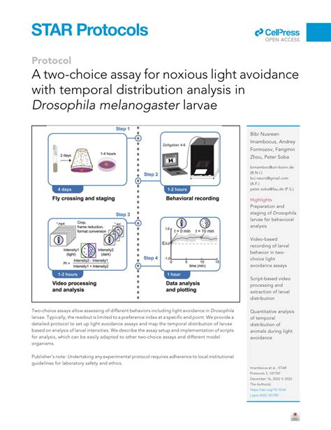 Pdf A Two Choice Assay For Noxious Light Avoidance With Temporal Distribution Analysis In