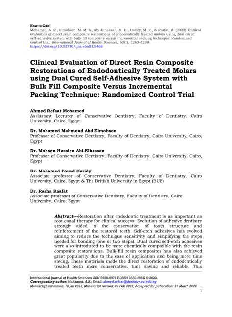 Pdf Clinical Evaluation Of Direct Resin Composite Restorations Of Endodontically Treated