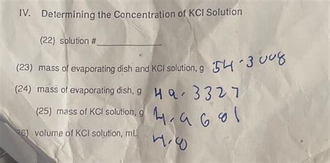 iv determining the concentration of kci solution