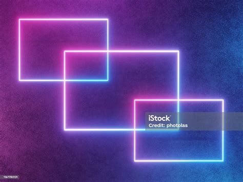 네온 빛나는 프레임 직사각형 추상적 인 파란색과 분홍색 배경 3d 렌더링 0명에 대한 스톡 사진 및 기타 이미지 0명 과학 네온 Istock