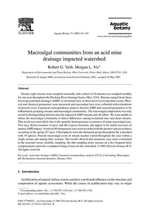 Pdf Comparison Of Benthic Diatom Assemblages From Streams Draining Abandoned And Reclaimed