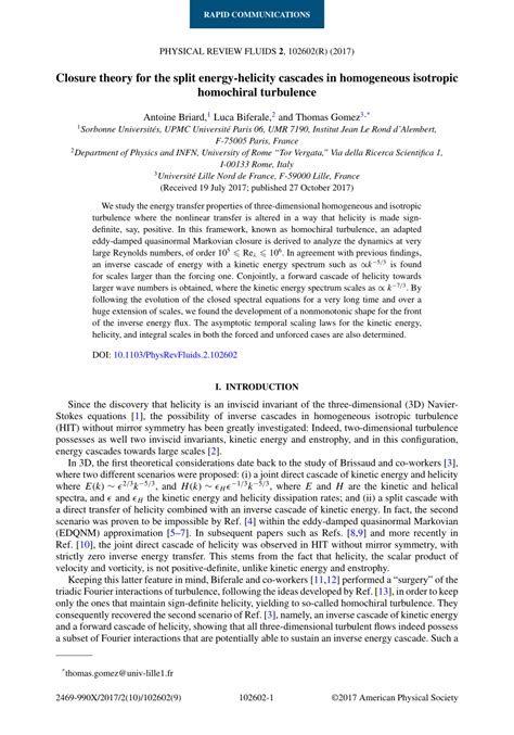 Pdf Closure Theory For The Split Energy Helicity Cascades In Homogeneous Isotropic Homochiral