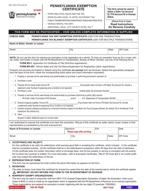 Form Pa Rev 1220 Fill Out Printable PDF Forms Online