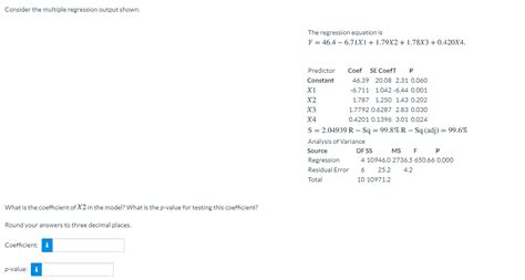 solved consider the multiple regression output shown the