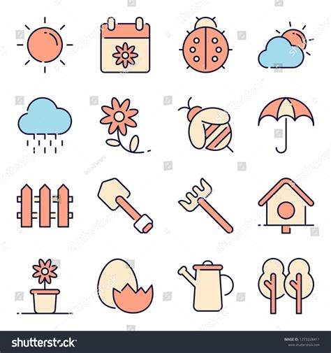 Spring Icons Pack Isolated Spring Symbols Stock Vector Royalty Free 1273228411 Shutterstock