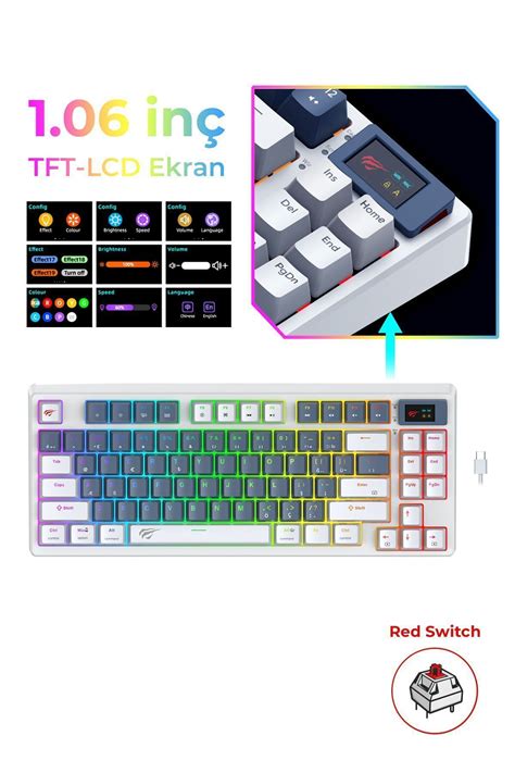 Havit Gamenote Kb L Rgb Mekanik Türkçe Klavye inç Tft lcd Ekran Red Switch Fiyatı