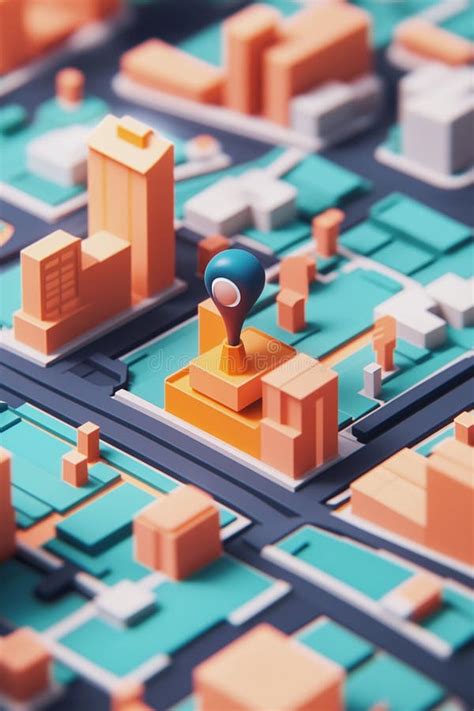 A Detailed 3d City Block Map With Location Markers And Transit Route