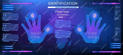 Premium Vector Palm And Fingerprint Scanning Fingerprint Identification Holographic Scanner