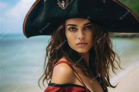 Premium Ai Image A Pirate Cute Beauty Girl With A Large Pirate Hat