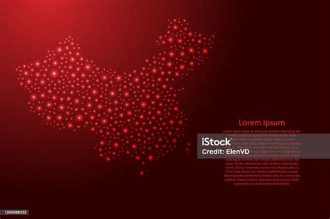 빨간색과 빛나는 공간 별 추상 개념 기하학적 모양에서 중국지도 벡터 그림입니다 0명에 대한 스톡 벡터 아트 및 기타 이미지