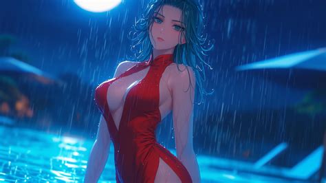 K Hd Wallpaper Moonlit Rain Tatsumaki In Red