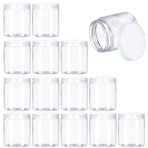 15 Pack 6oz Clear Plastic Jars Wide Mouth Storage Containers Refillable