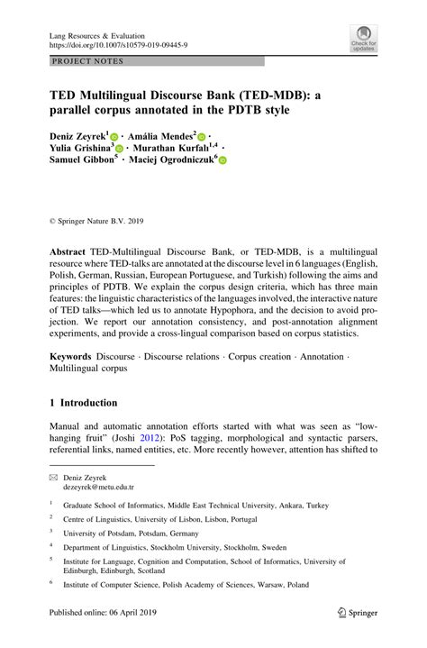 Pdf Ted Multilingual Discourse Bank Ted Mdb A Parallel Corpus