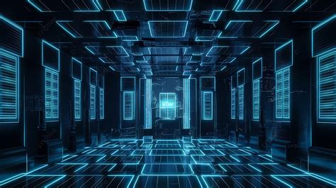 Grid Pattern Cyber Room Background Blue Light Grid Cyber Room