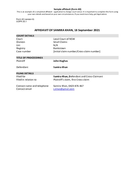 Fillable Online Nsw Ucpr Form 40 Affidavitnsw Ucpr Form 40