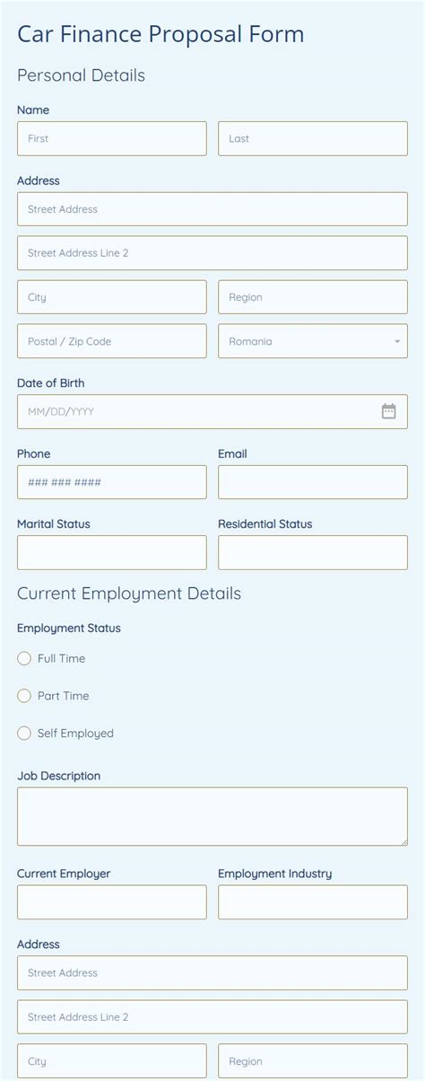 Car Finance Proposal Form Template 123formbuilder