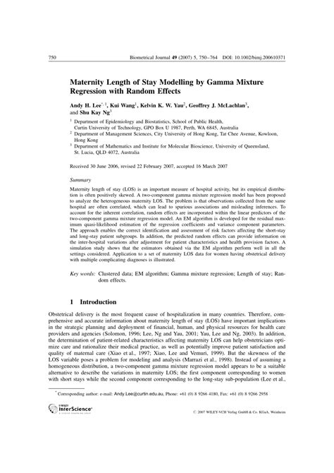 Pdf Maternity Length Of Stay Modelling By Gamma Mixture Regression With Random Effects