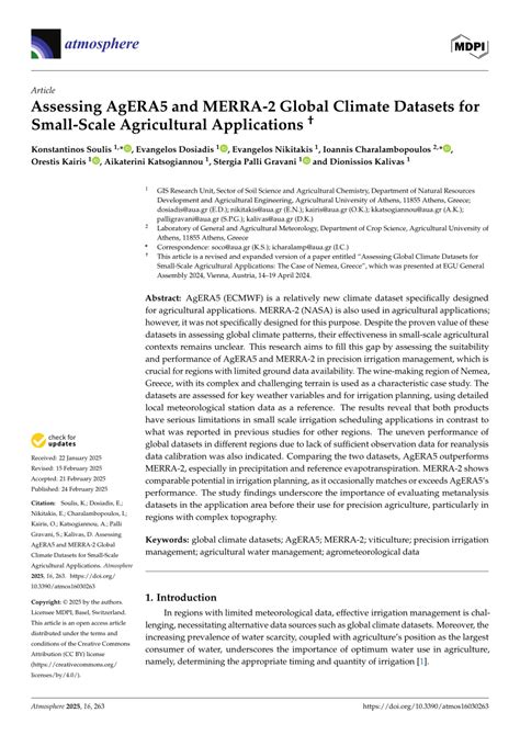 Pdf Assessing Agera5 And Merra 2 Global Climate Datasets For Small