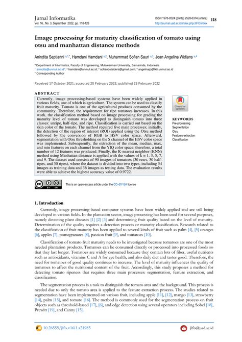 Pdf Image Processing For Maturity Classification Of Tomato Using Otsu