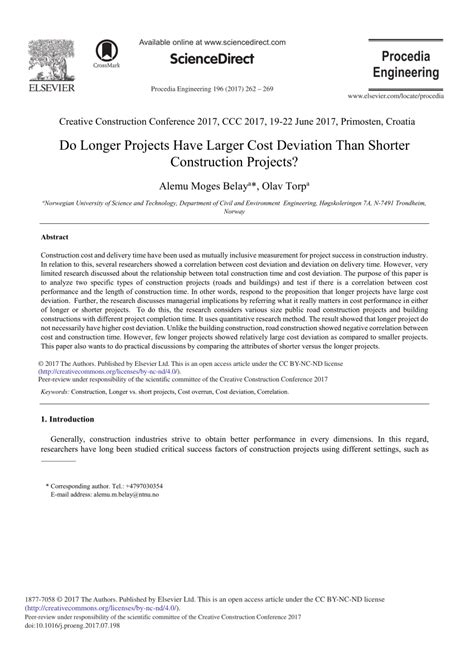 Pdf Do Longer Projects Have Larger Cost Deviation Than Shorter Construction Projects