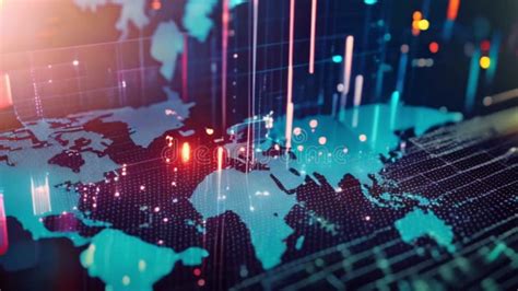 Futuristic Digital World Map And Stock Market Trading Forex Data On Large Screen Display Stock