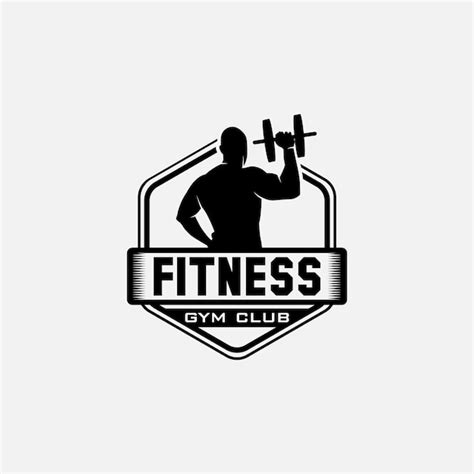 피트니스 체육관 보디 아령 로고 배지 프리미엄 벡터