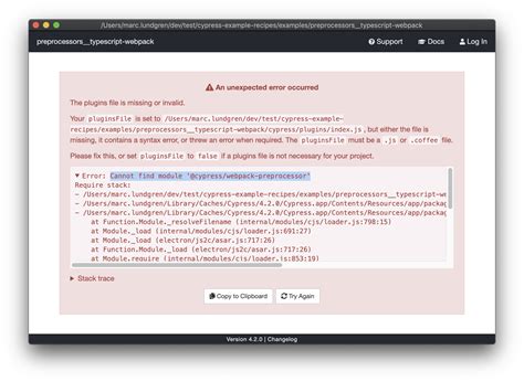 Examplespreprocessorstypescript Webpack Cannot Find Module Cypresswebpack Preprocessor