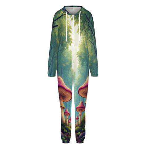 Mushroom Forest Path Unisex Adult Onesie Pajamas With Pockets For Women