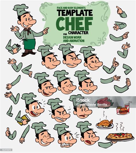하얀 요리사입니다 얼굴 및 바디 요소 디자인 작업 및 애니메이션에 대 한 서식 파일 본문의 부분입니다 벡터 일러스트 격리를 재미 있는 만화 캐릭터입니다 사람들에 대한 스톡
