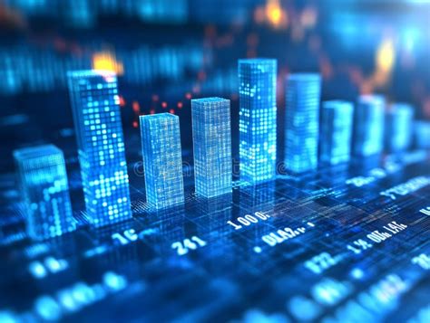 Futuristic Financial Data Visualization With Digital Bar Chart In Blue Tone Stock Illustration