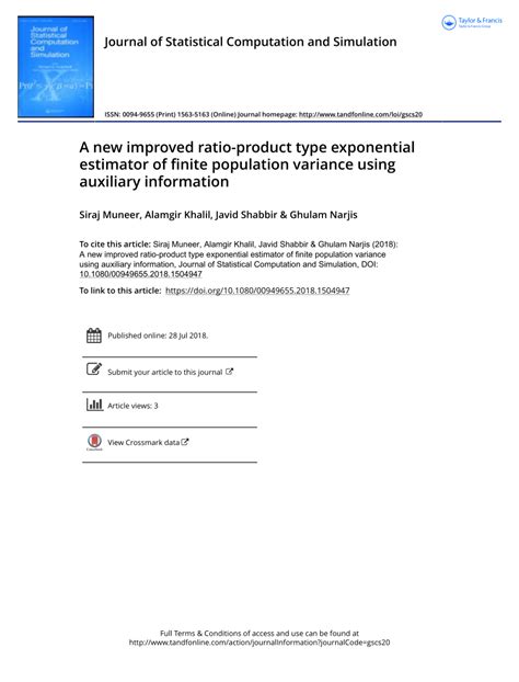 Pdf A New Improved Ratio Product Type Exponential Estimator Of Finite Population Variance
