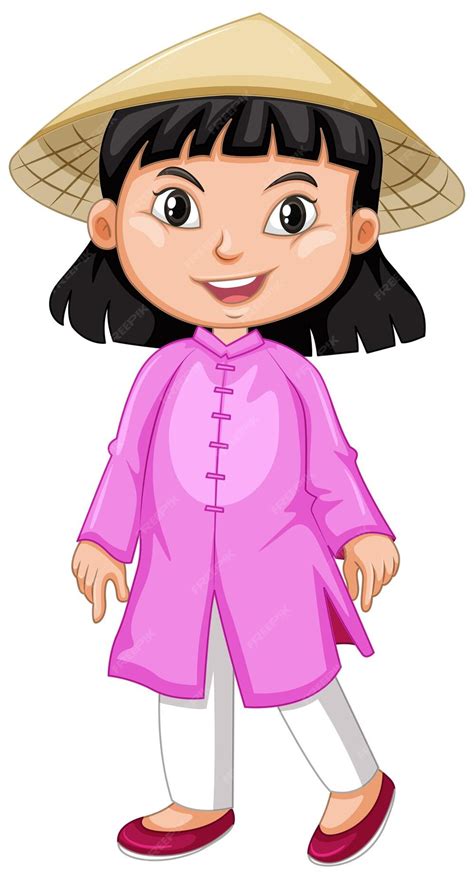 Вьетнамская девушка в розовом наряде Бесплатно векторы