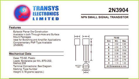 2n3904 Transistor Datasheet Specifications Pinout And Features