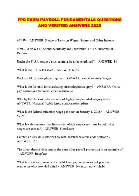 Fpc Exam Payroll Fundamentals Questions And Verified Answers 2025 Fpc Payroll Fundamentals