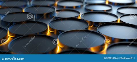 A Metallic Surface With A Series Of Overlapping Circular Panels Each With Embedded Light Strips