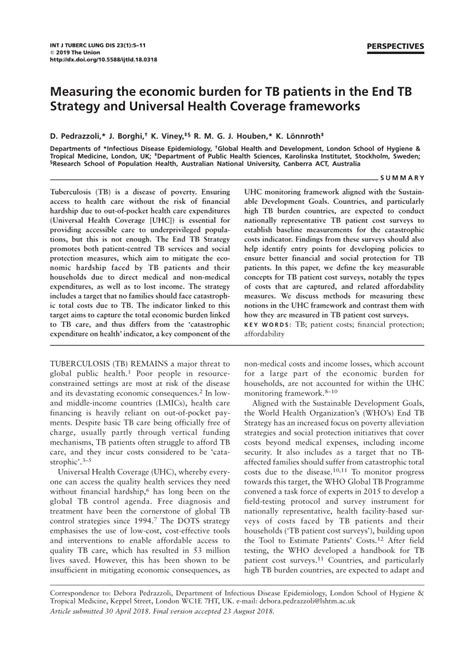 Pdf Measuring Economic Burden For Tuberculosis Patients End Tb