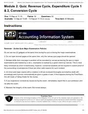 Module 2 Quiz Revenue Cycle Expenditure Cycle 1 2 Conversion Cycle BIT 004 ACTCY21S3