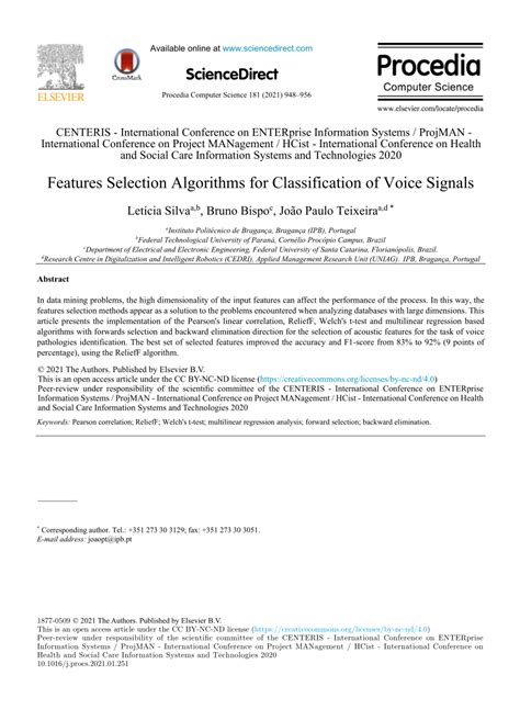 Pdf Features Selection Algorithms For Classification Of Voice Signals