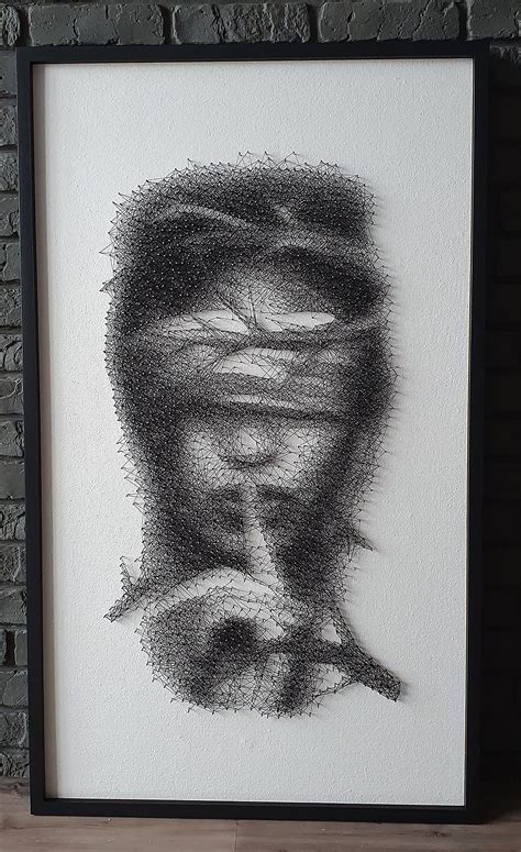 Woman Abstract String Art Portrait Lady Artwork Gift Room Decor Large Board Silence Girl