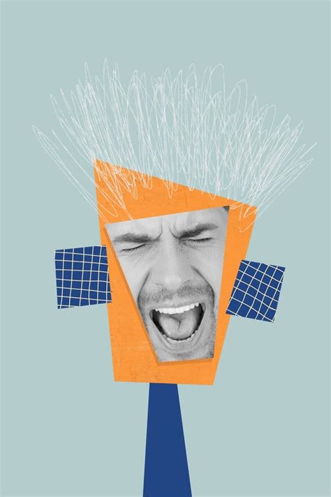 Creative Poster Collage Of Stressed Man Face Panic Attack Need Therapy