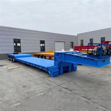 China 12 Wheelers Container Chassis Loader Lowbed Truck Low Bed Trailer Low Platform Semi