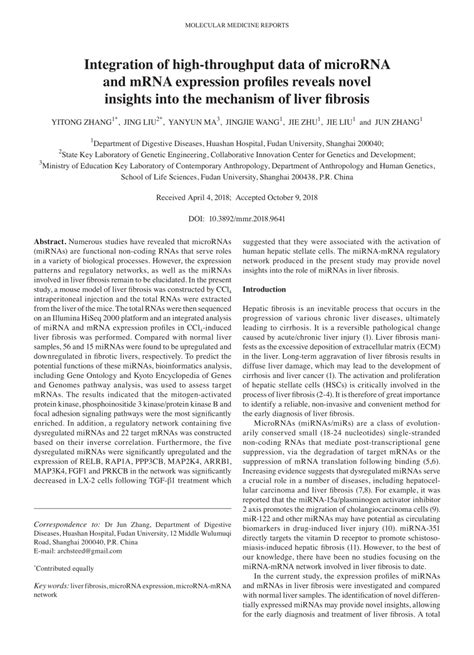 Pdf Integration Of High‑throughput Data Of Microrna And Mrna Expression Profiles Reveals Novel