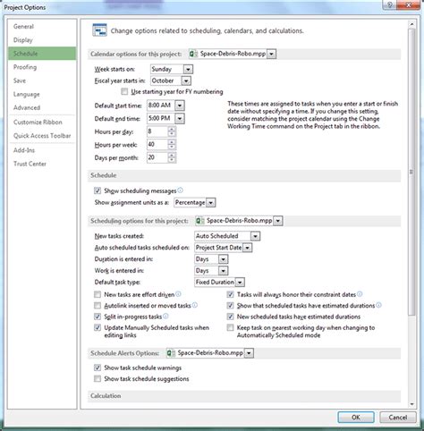 Microsoft Project 2013 Create Project Set Project Options Codesteps