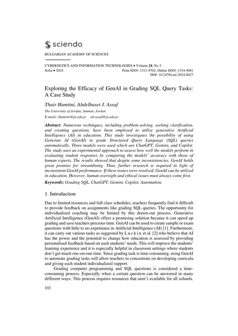 Pdf Exploring The Efficacy Of Genai In Grading Sql Query Tasks A