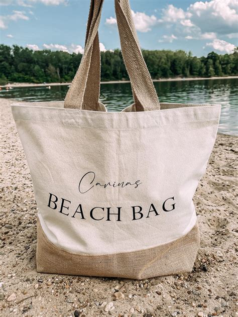 Beach Bag Beach Bag Personalized With Nametext Xl Canvas Shopper Handmade Custom